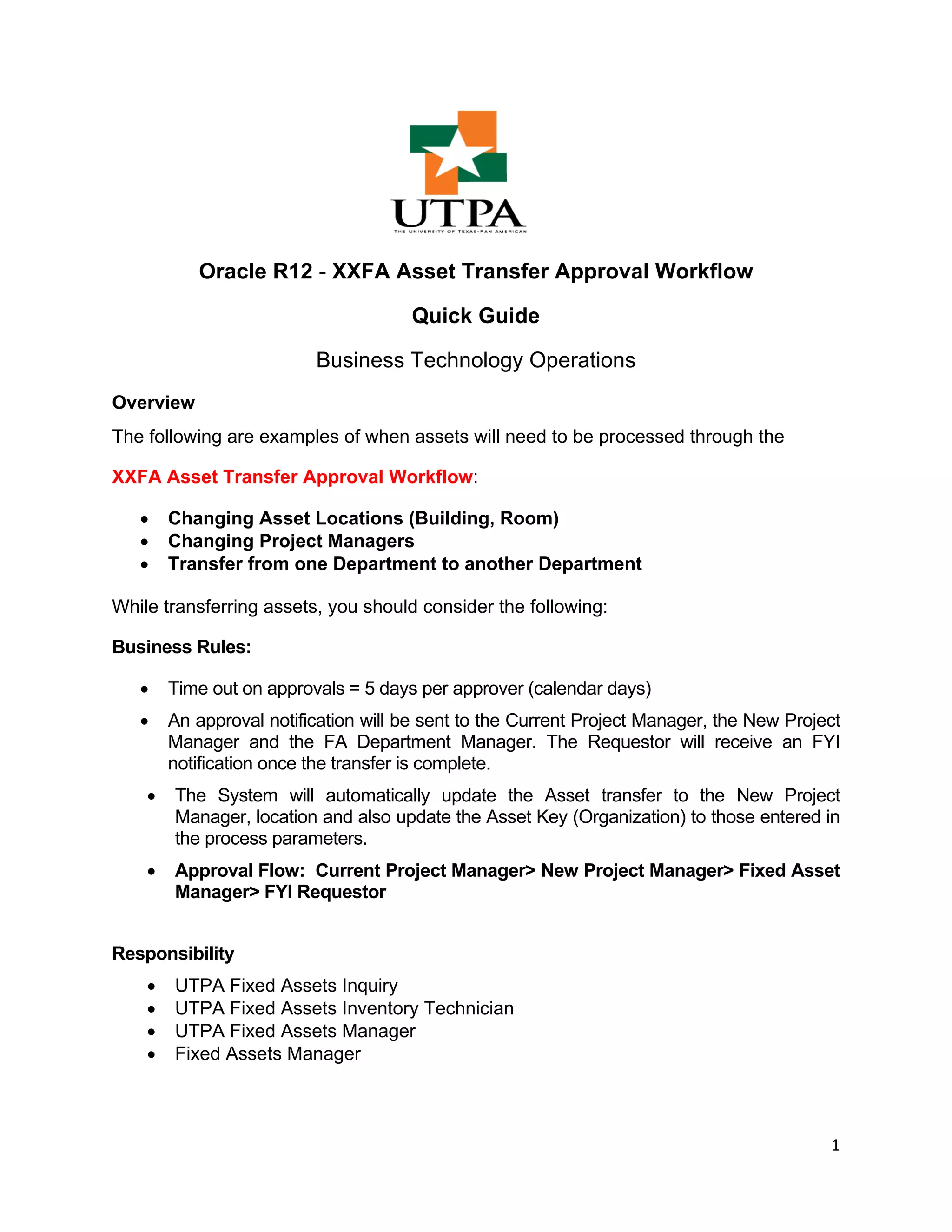 R12 asset transfer workflow quick guide | PDF