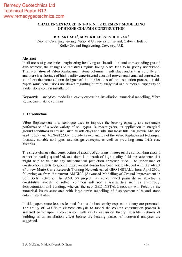 "Challenges Faced in 3-D Finite Element Modelling of Stone Column Construction" | PDF