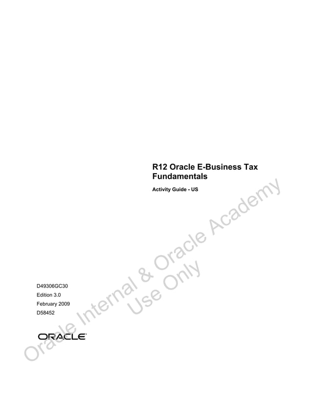 R12 oracle e-business_tax_fundamentals_ag-us-_oracle_ebs | PDF