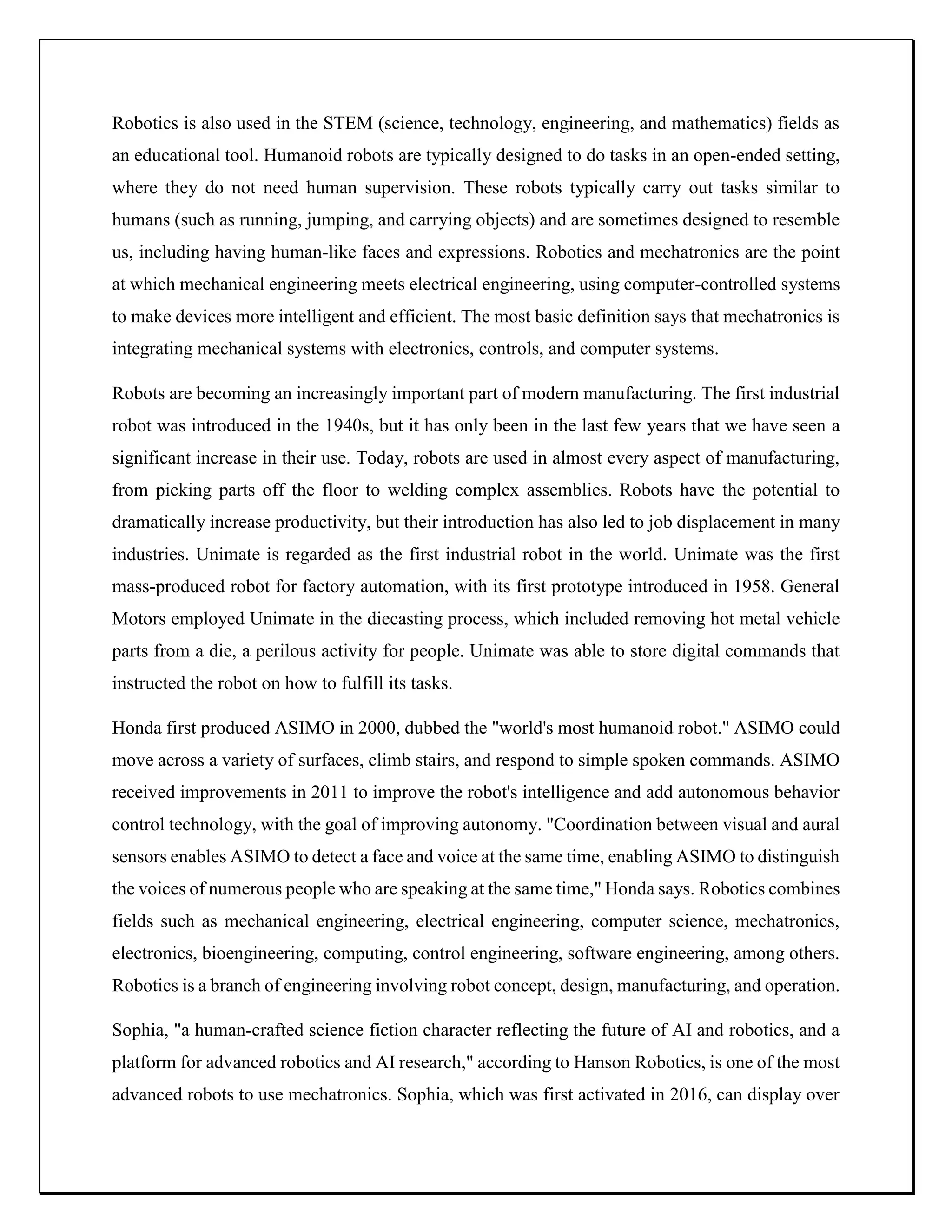 Importance of Robots in Mechatronics | DOCX