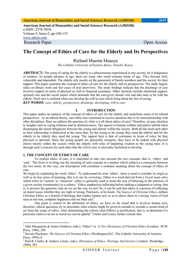 The Concept of Ethics of Care for the Elderly and Its Perspectives | PDF