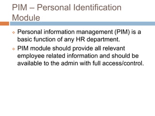 Orange hrm pim module | PPTX