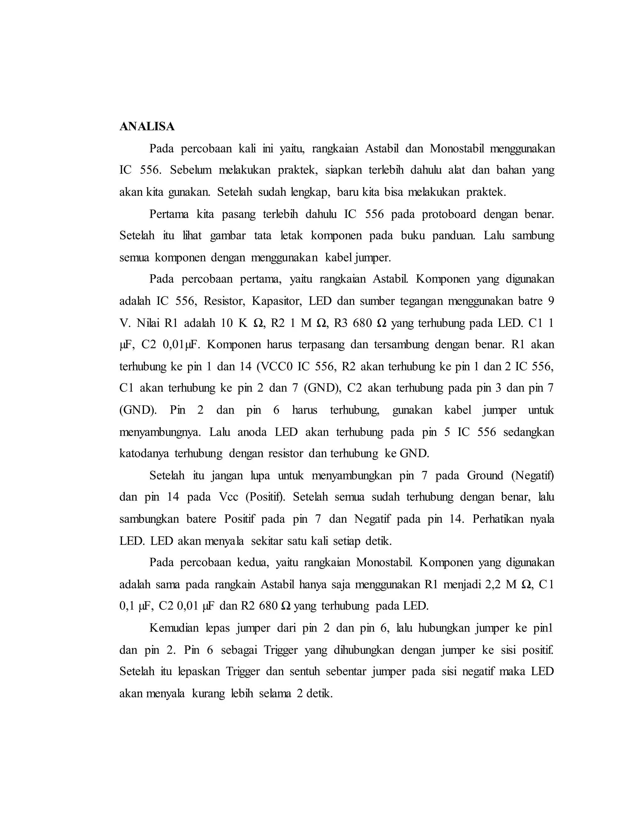 R1 dan r2 rangkaian astabel dan monostabel | DOCX