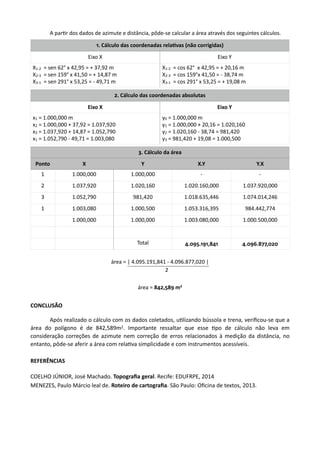 RELATÓRIO DE ATIVIDADES DE CAMPO DA DISCIPLINA DE TOPOGRAFIA - Medidas ...
