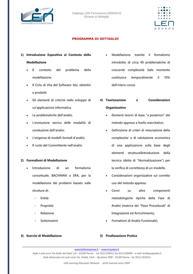 Seminario di problem modelling analisi dati - Scheda corso LEN | PDF