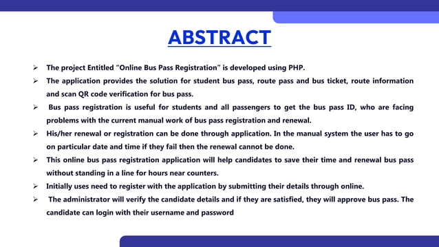 BUS PASS MANGEMENT SYSTEM USING PHP.pptx | Computing | Technology & Computing