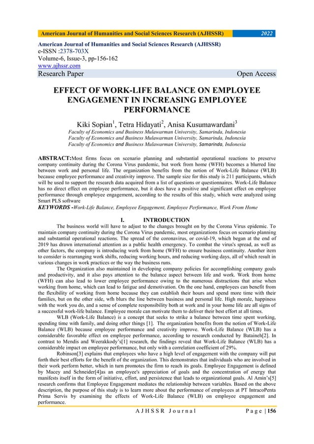 EFFECT OF WORK-LIFE BALANCE ON EMPLOYEE ENGAGEMENT IN INCREASING EMPLOYEE PERFORMANCE | PDF