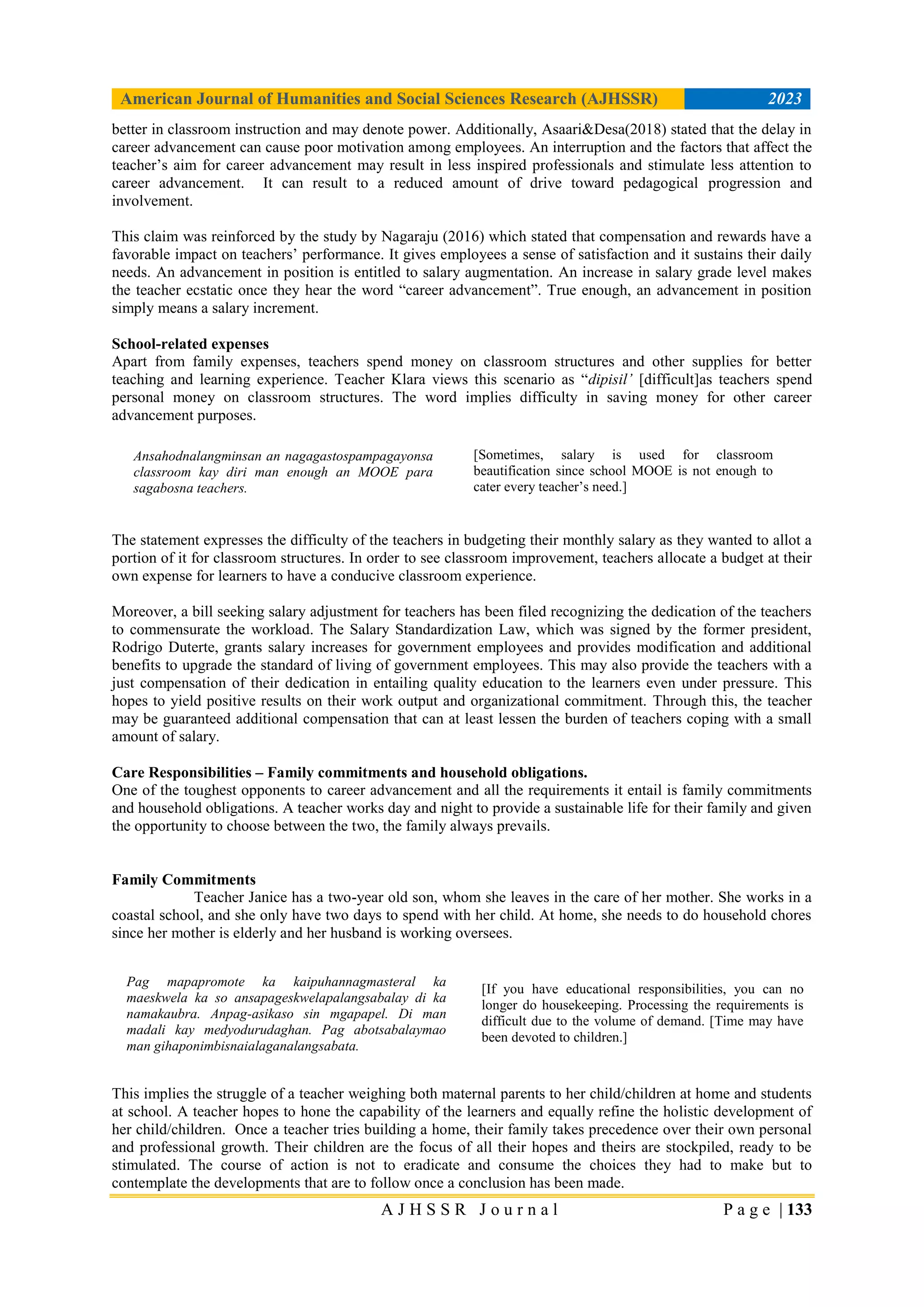 Strengths and Areas for Improvement towards Career Advancement of ...