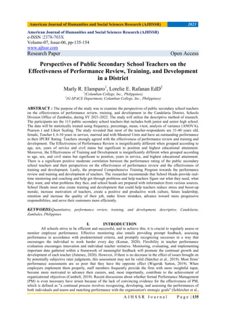 Perspectives of Public Secondary School Teachers on the Effectiveness ...