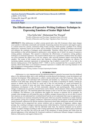 The Effectiveness of Expressive Writing Guidance Technique in ...
