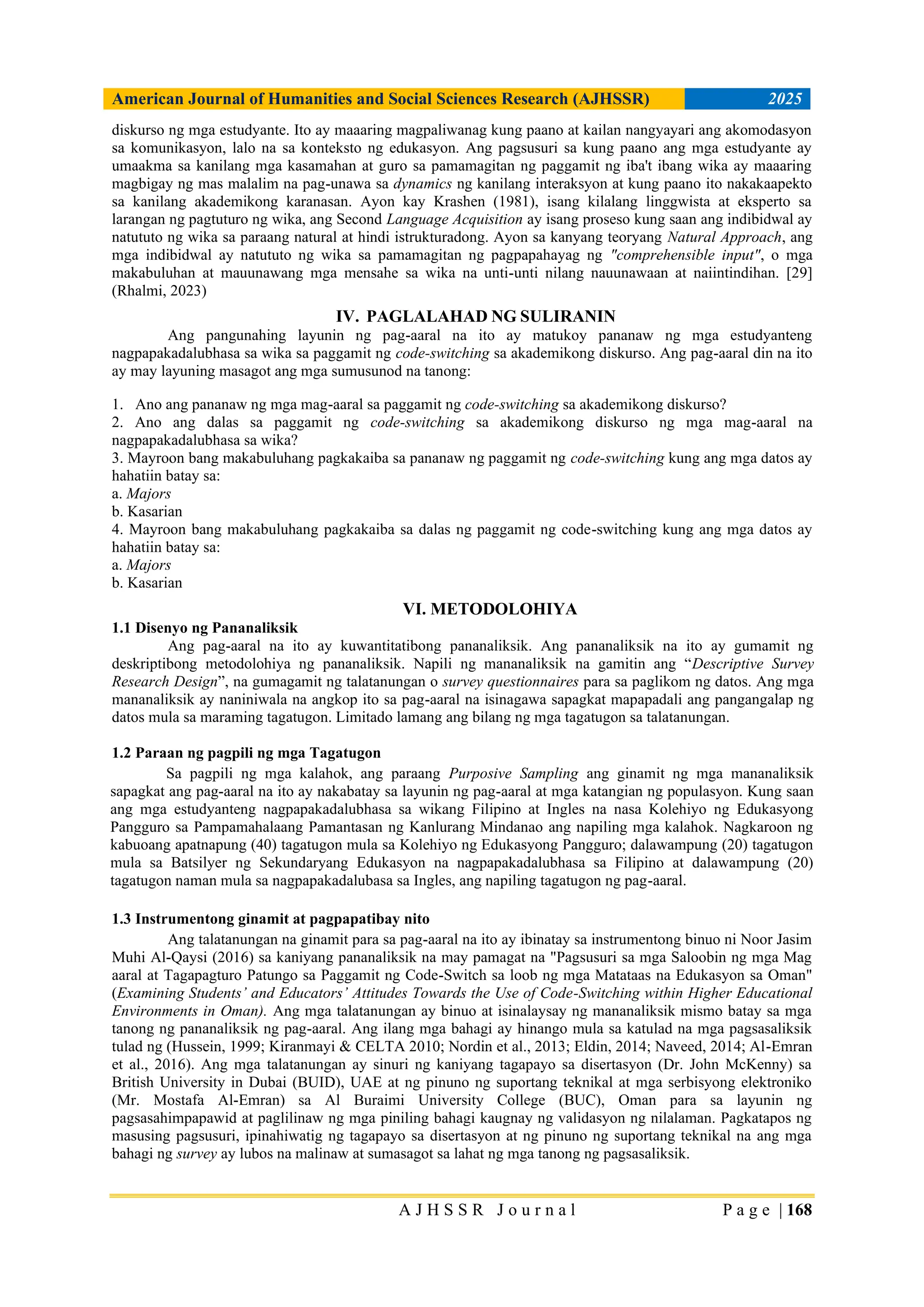 Pananaw ng mga Mag-aaral na Nagpapakadalubhasa sa Wika sa Pampamahalaang Pamantasan ng Kanlurang ...