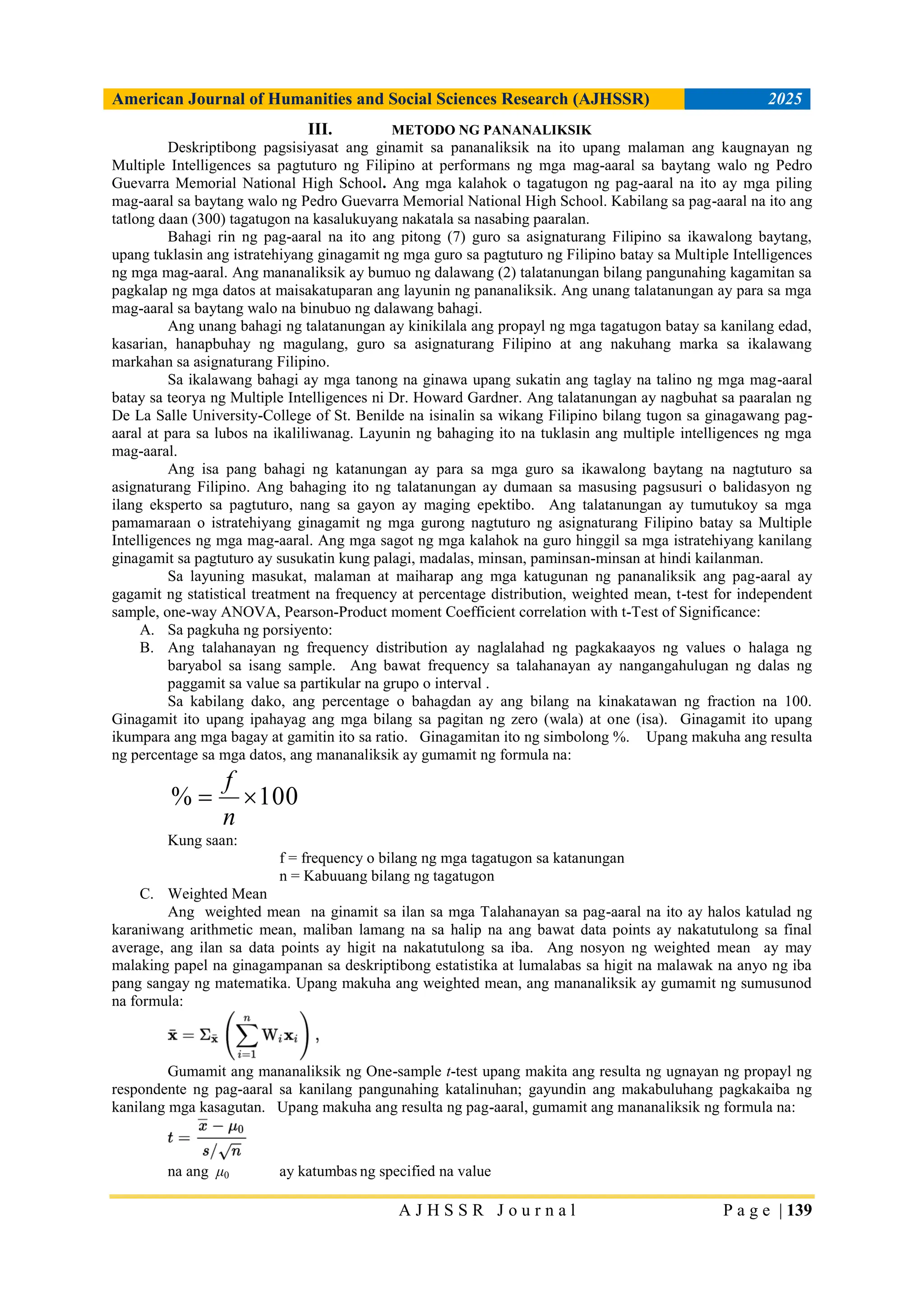 KAUGNAYAN NG MULTIPLE INTELLIGENCES SA PAGTUTURO NG ASIGNATURANG ...