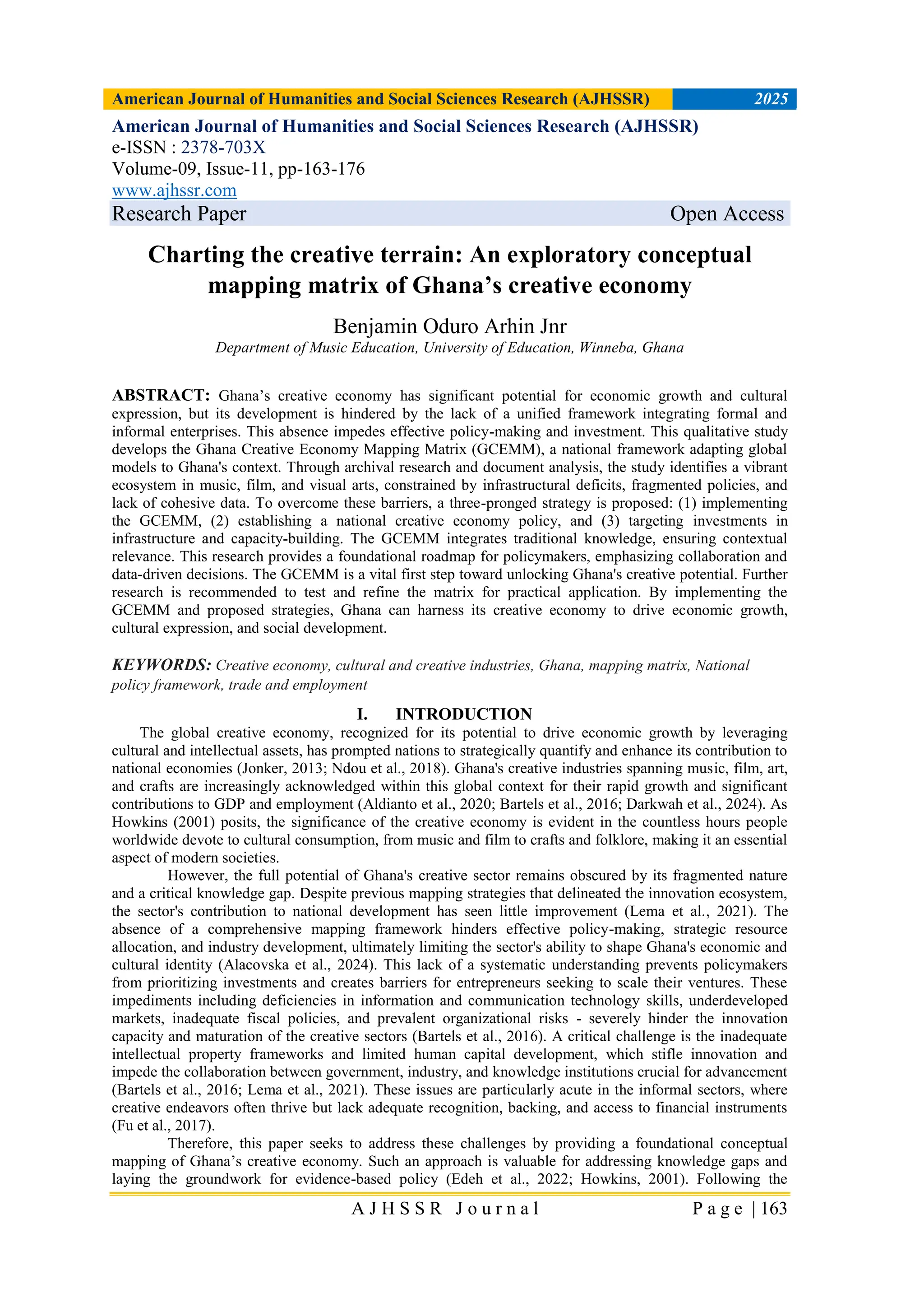 Charting the creative terrain: An exploratory conceptual mapping matrix of Ghana’s creative ...