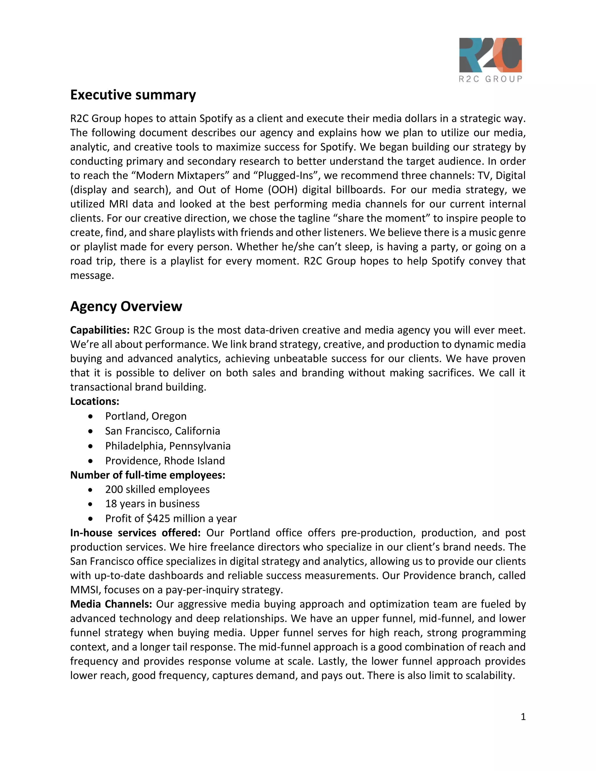 R2C Group Request for Proposal- Spotify | PDF