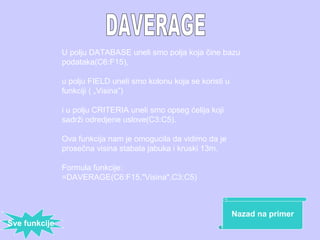 R2 MS Excel - Funkcije baze podataka u Excel-u - Ljiljana Mićović | PPT