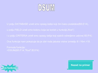 R2 MS Excel - Funkcije baze podataka u Excel-u - Ljiljana Mićović | PPT