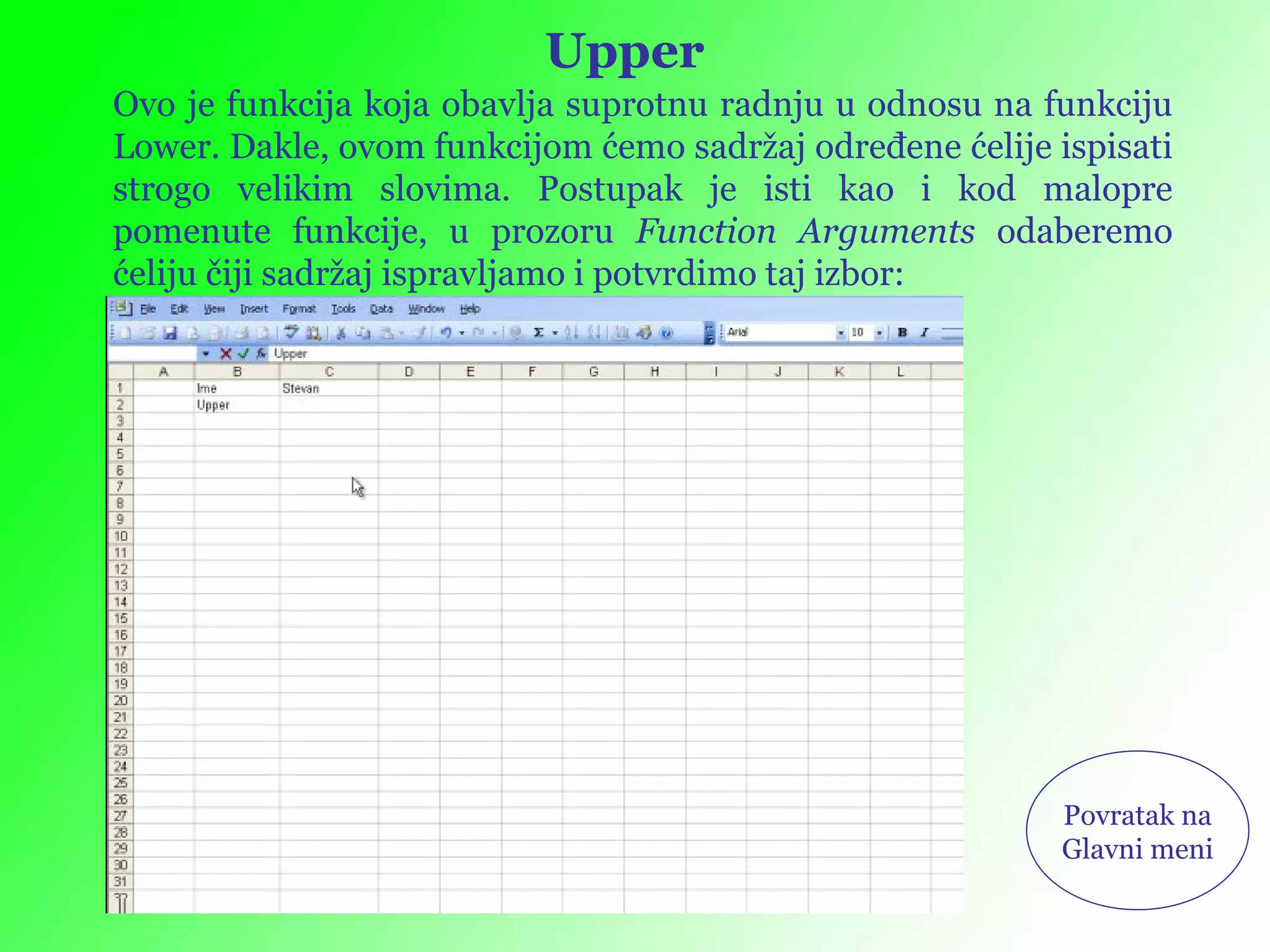 R2 MS Excel - Tekstualne funkcije u Excel-u - Stevan Savić | PPT
