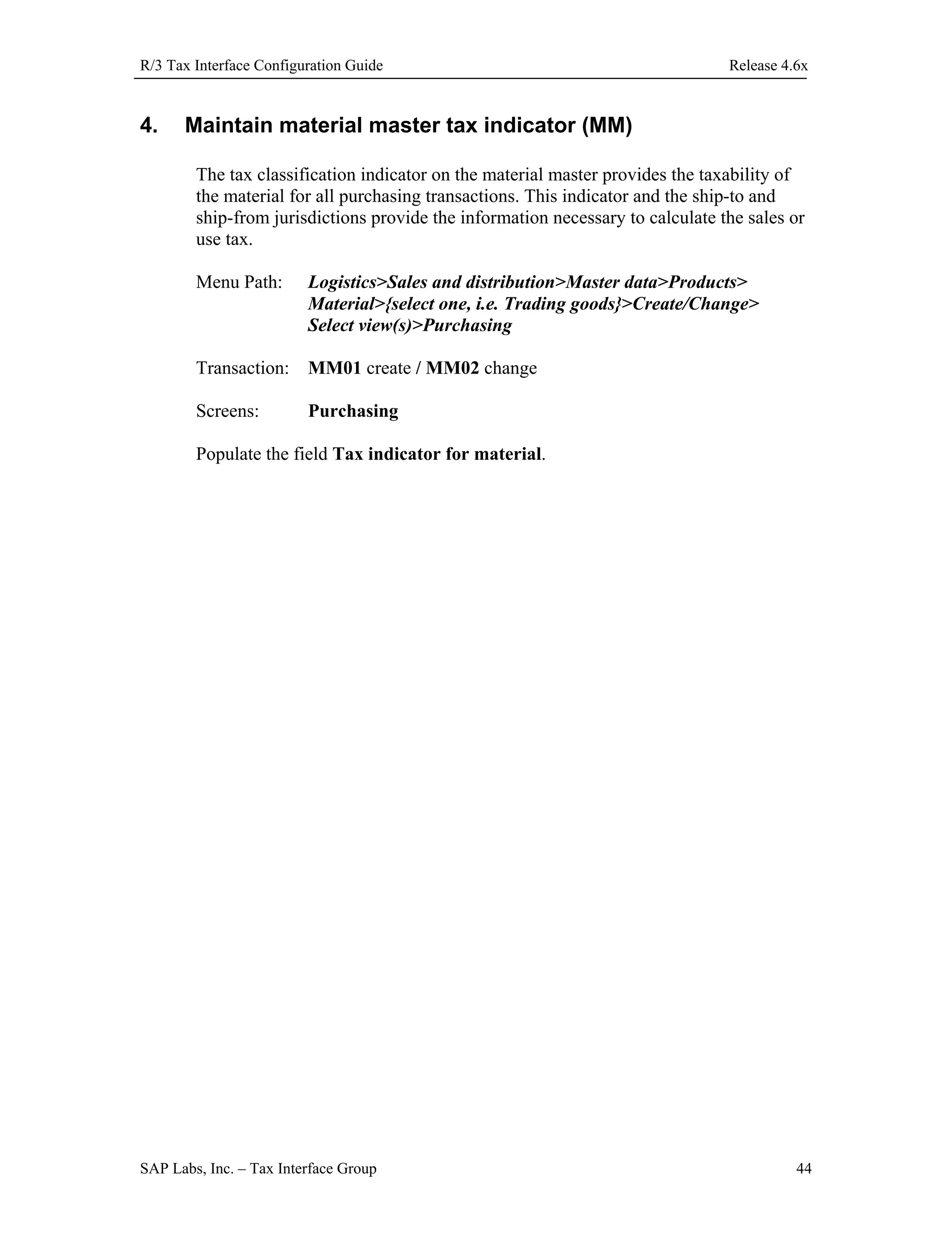 R3 tax interface configuration guide | PDF