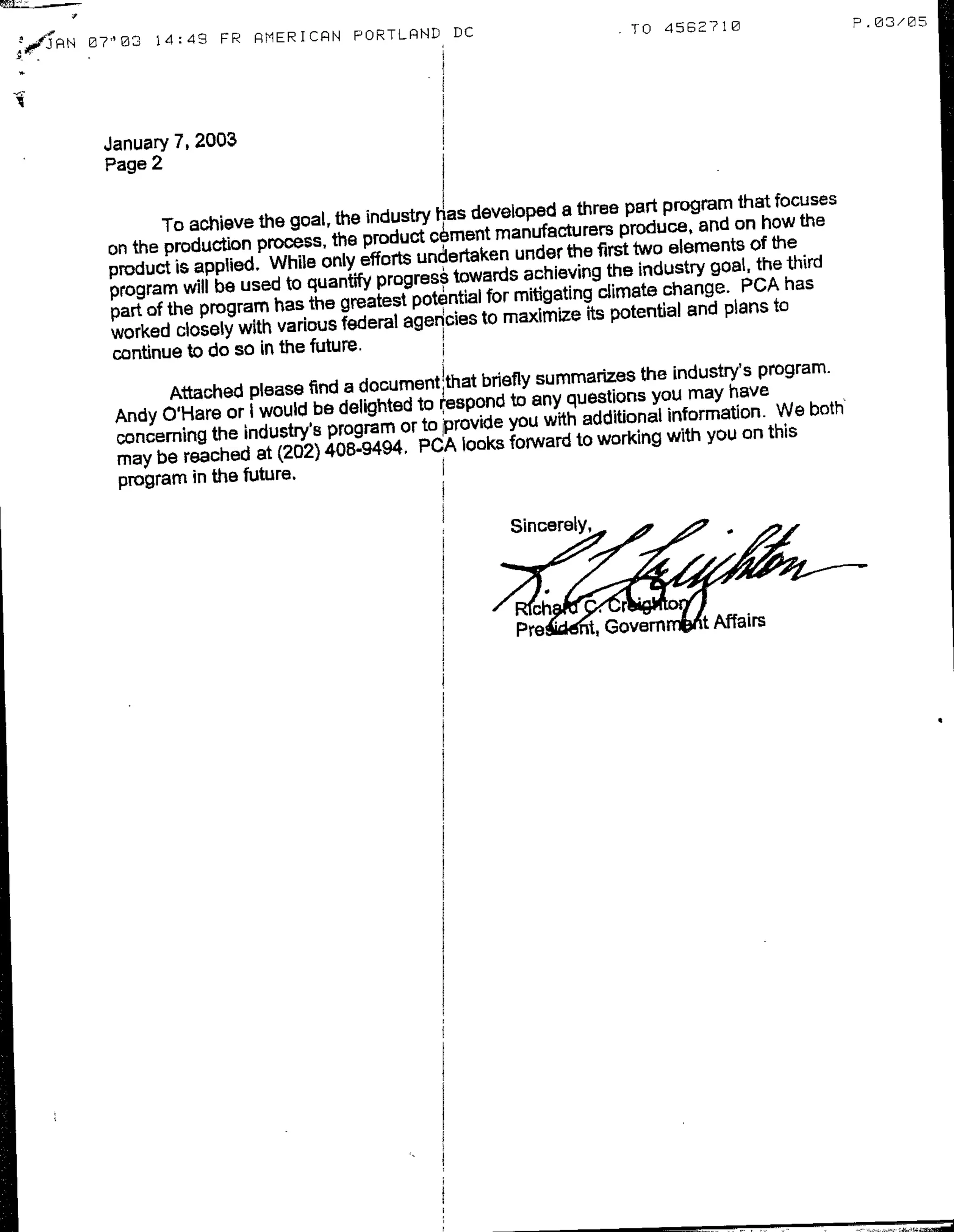Letter from Portland Cement Association 1.7.03