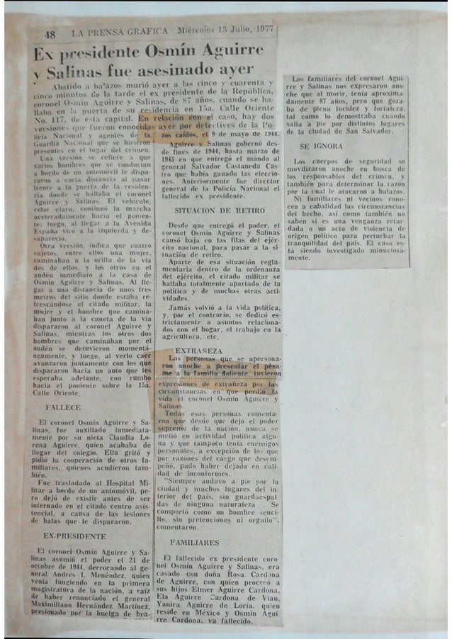 R426 Asesinato del ex presidente Osmin Aguirre 1977 12p | PDF