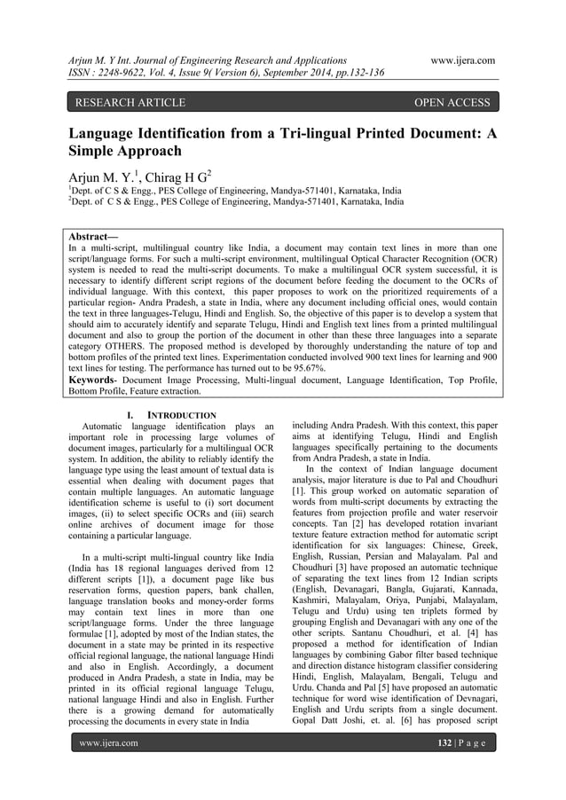 Language Identification from a Tri-lingual Printed Document: A Simple Approach | PDF
