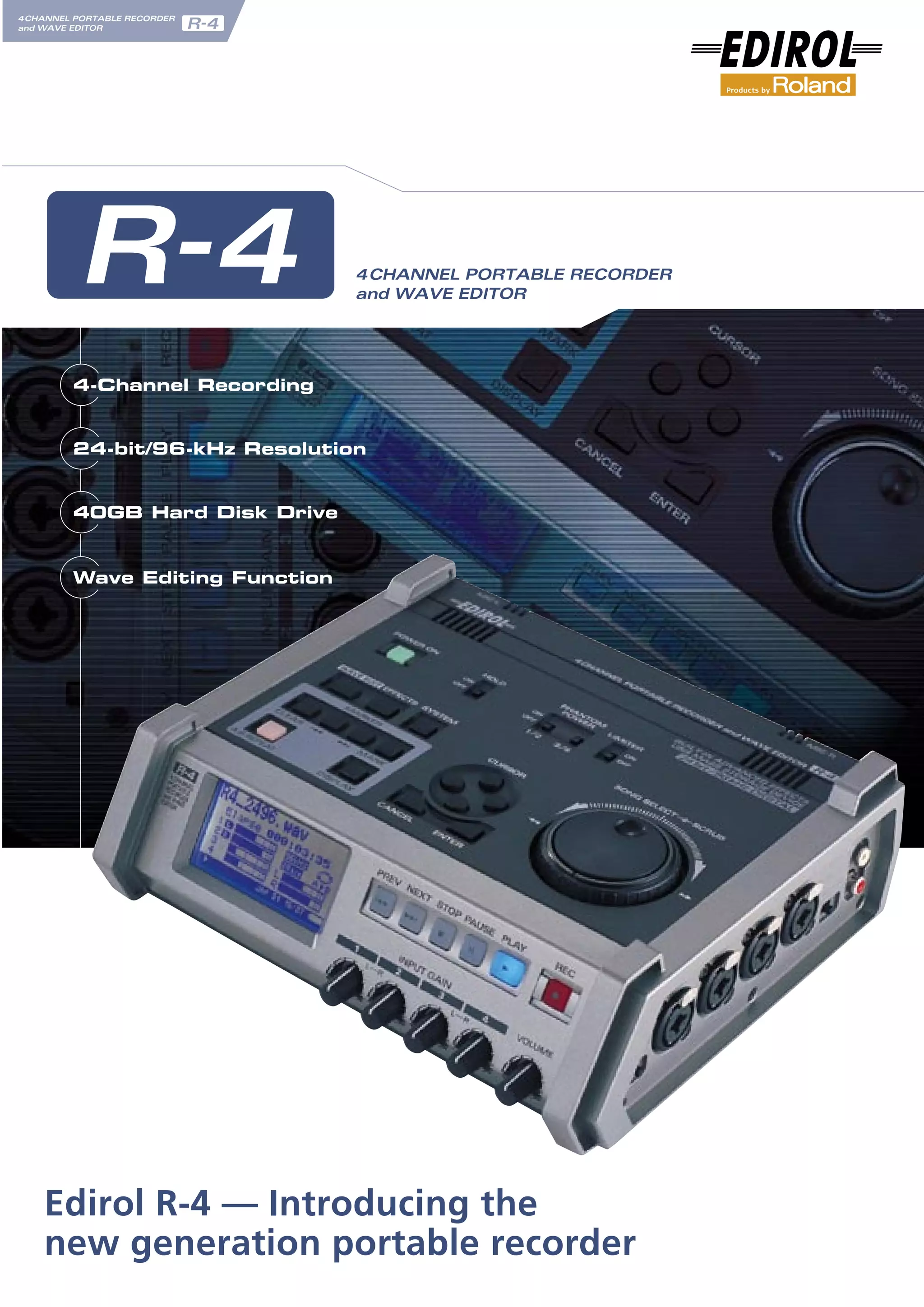 Roland Edirol R-4 R4 Brochure | PDF