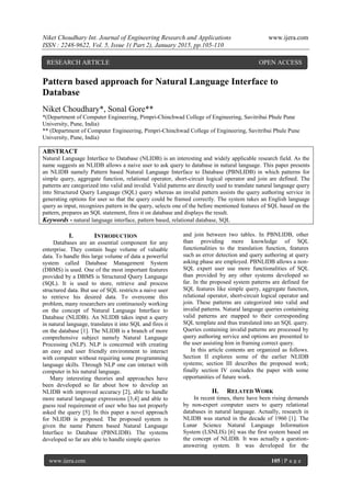 Pattern based approach for Natural Language Interface to Database | PDF
