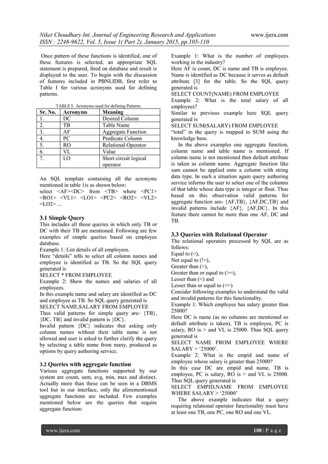 Pattern based approach for Natural Language Interface to Database | PDF