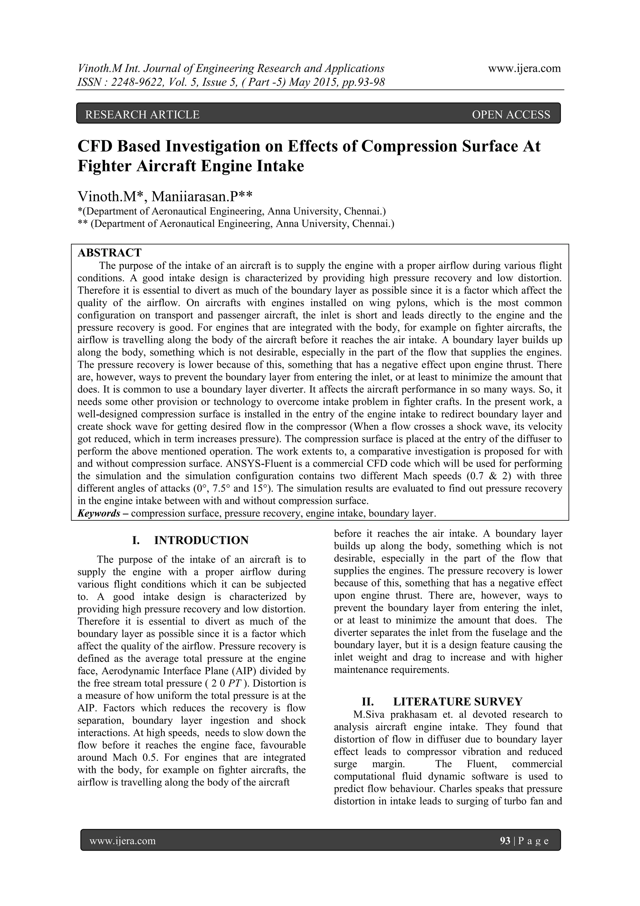CFD Based Investigation on Effects of Compression Surface At Fighter ...