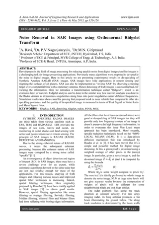 Noise Removal in SAR Images using Orthonormal Ridgelet Transform | PDF | Photo Editing Software ...