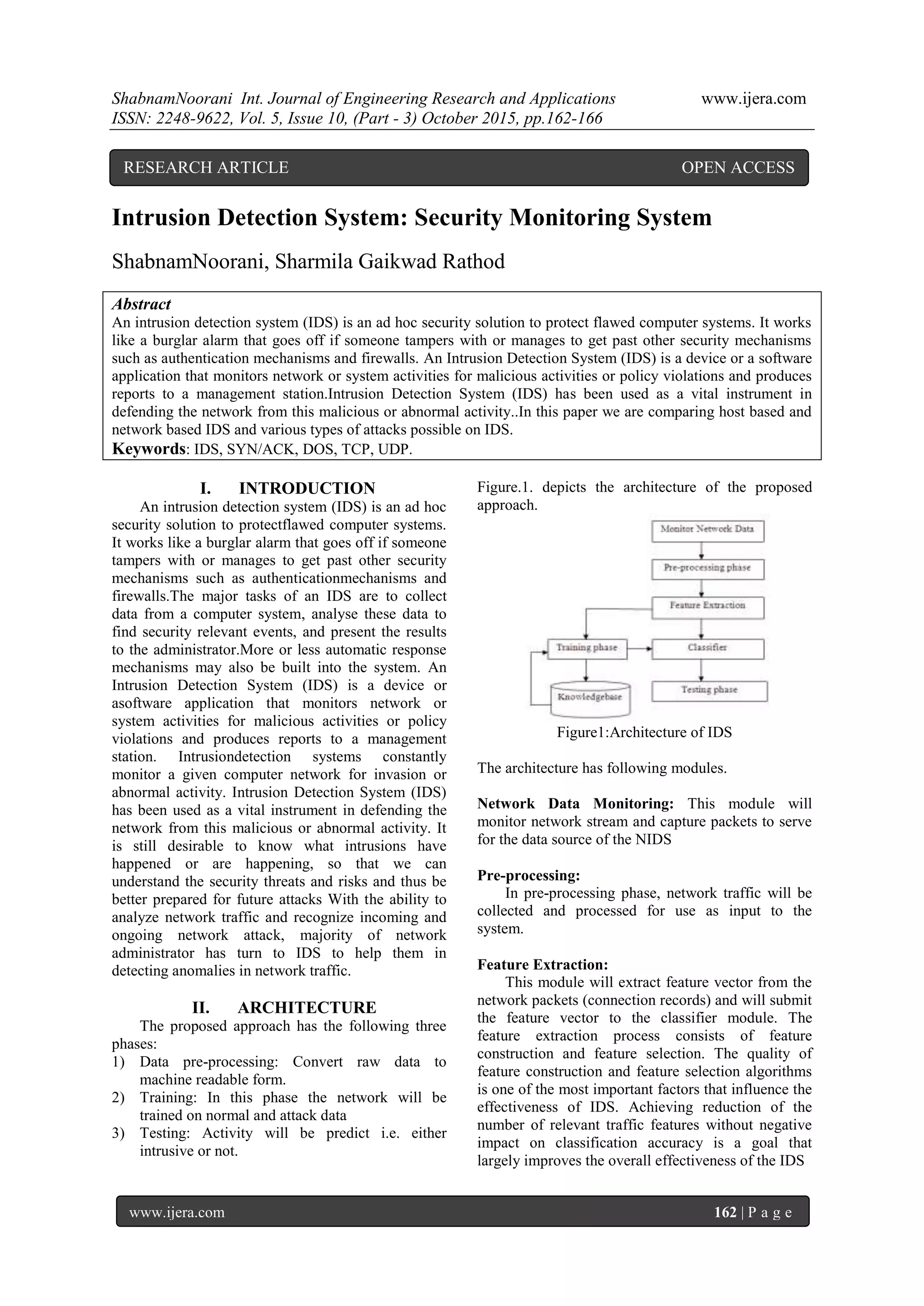 Intrusion Detection System: Security Monitoring System | PDF