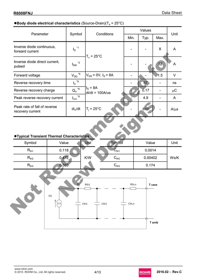 Original N-Channel R6008FNJ 6008 600V 8A TO-263 New Rohm Semiconductor | PDF