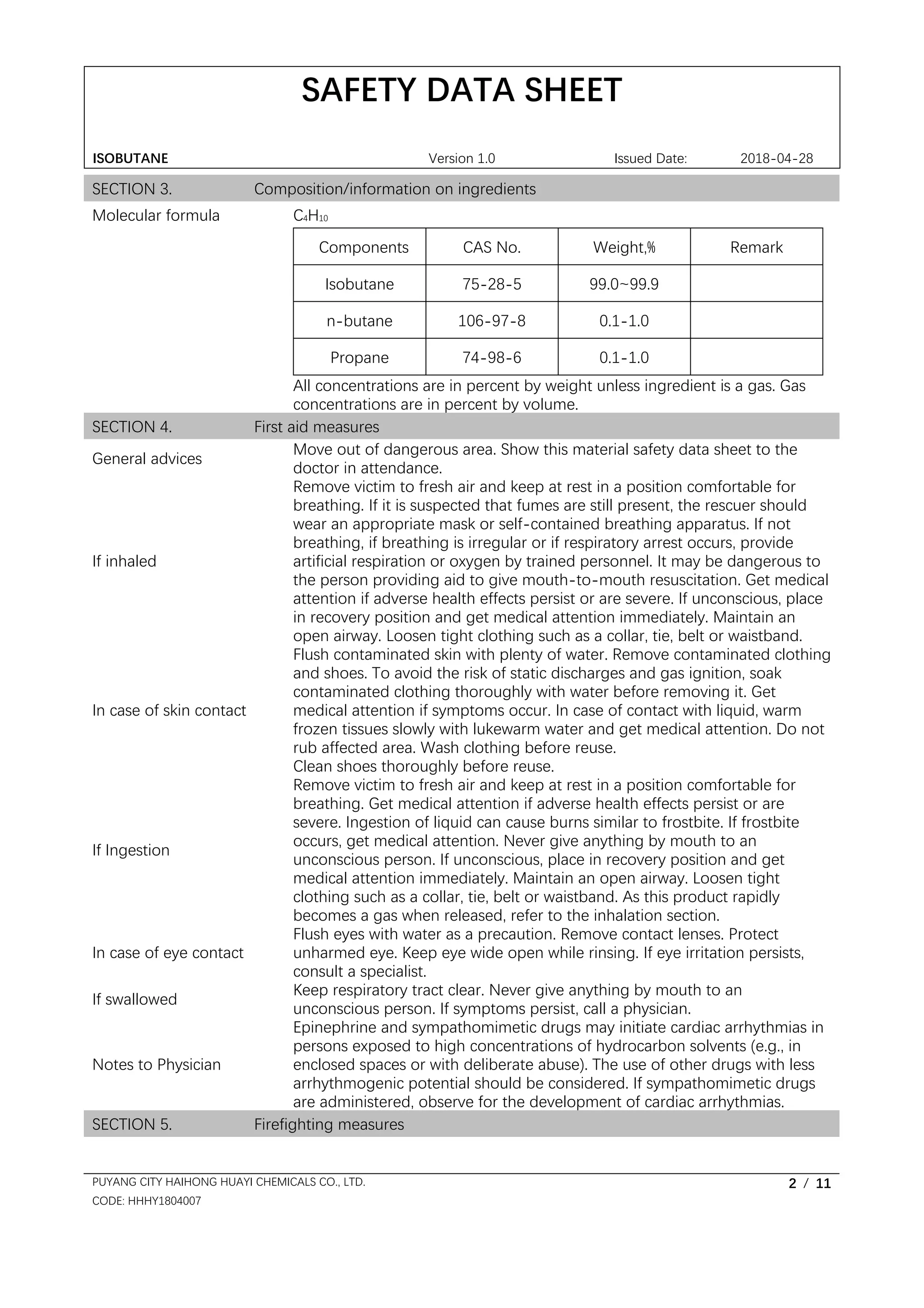 R600a msds | PDF | First Aid | Injuries