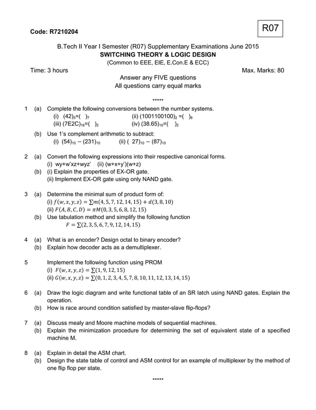 R7210204 switching theory & logic design | PDF | Computing | Technology & Computing