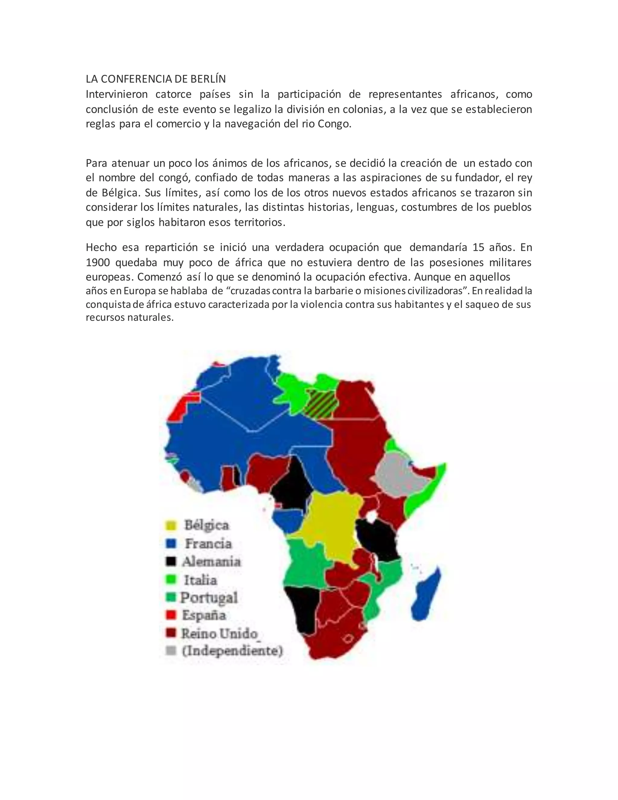 La conferencia de Berlin resumen y mapa de África | DOCX