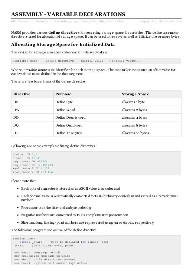 Nasm Assembly Variables Sol