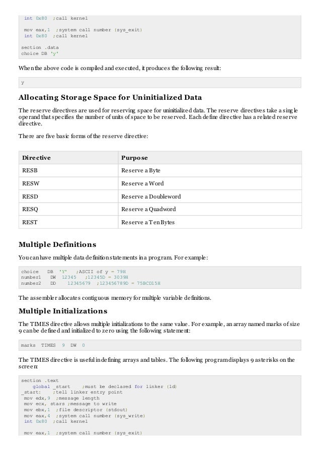Nasm Assembly Variables Sol 