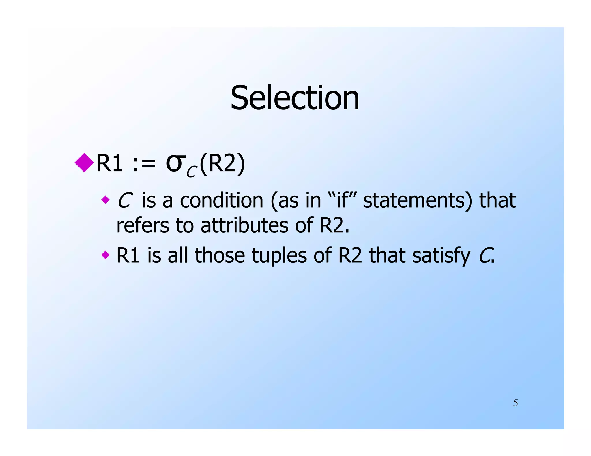 Relational Algebra Various Operations | PPT