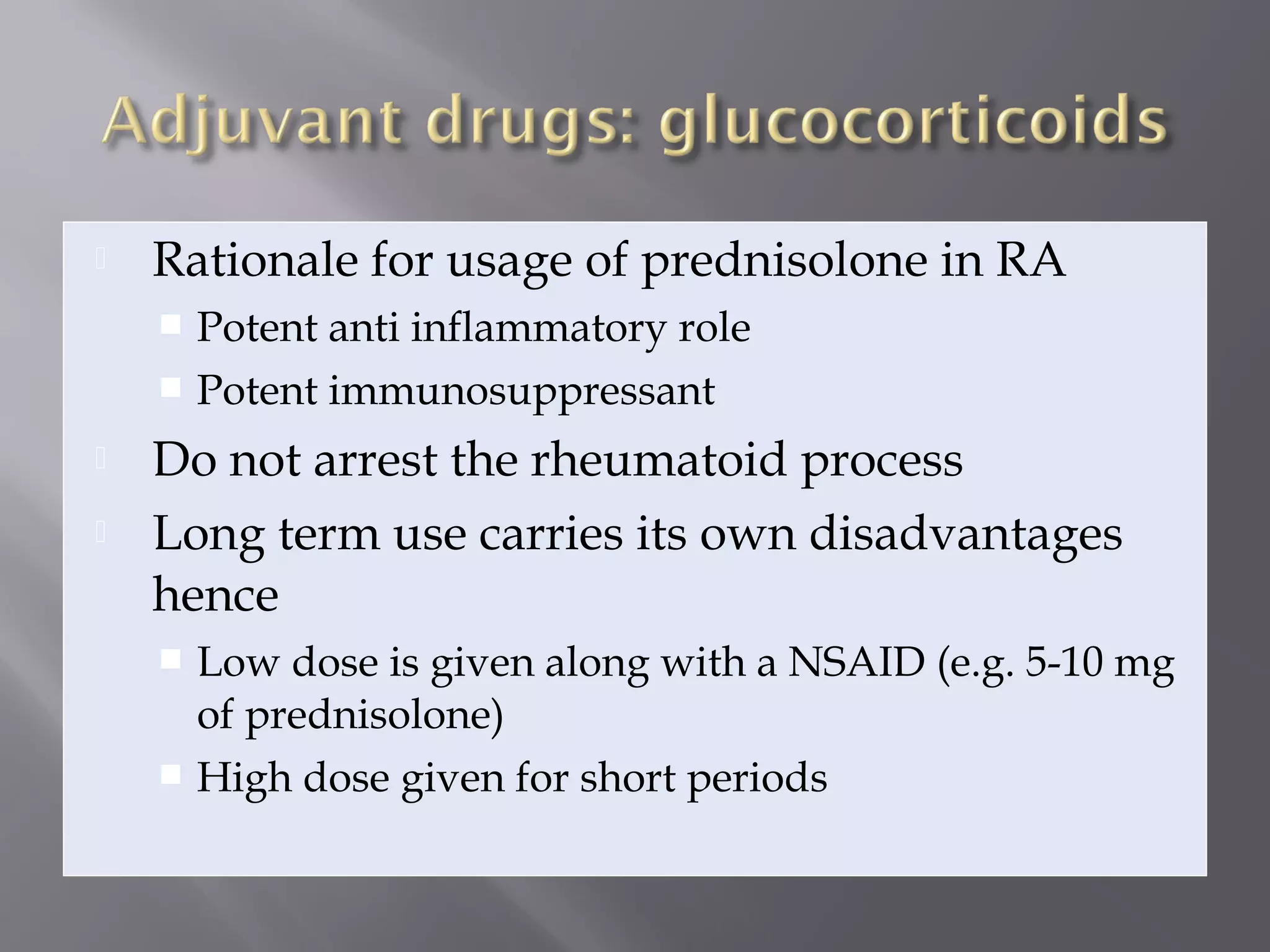 Pharmacological management of Rheumatoid Arthritis | PPT