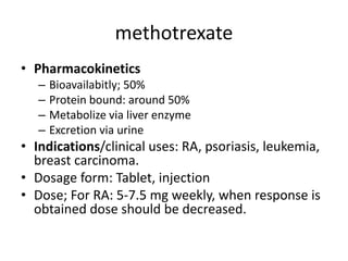 drug use in treatment rheumatoid arthritis | PPTX