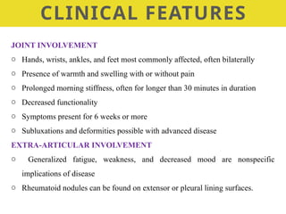 Rheumatoid arthritis clinical presentation pathology pptx | PPTX