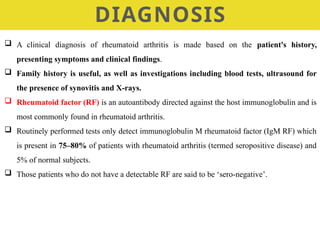 Rheumatoid arthritis clinical presentation pathology pptx | PPTX