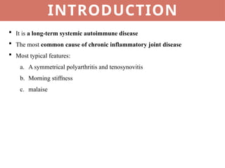 Rheumatoid arthritis clinical presentation pathology pptx | PPTX