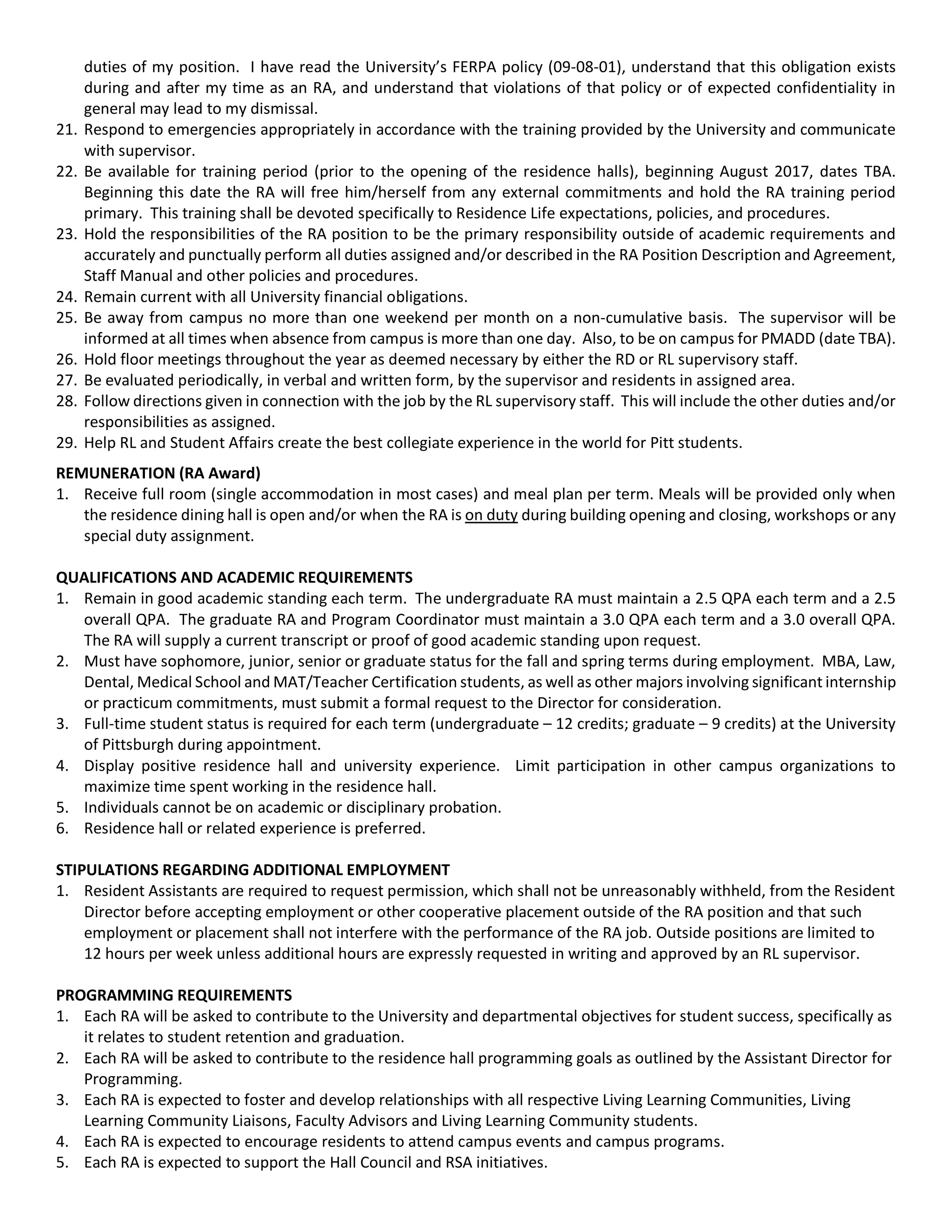 Ra position, description and residence life statement of Udiversity | PDF