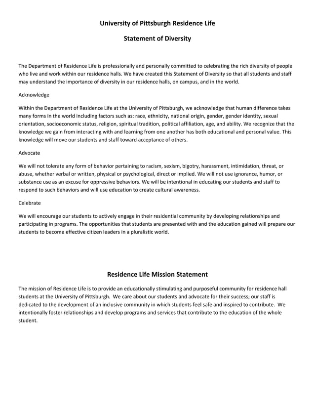 Ra position, description and residence life statement of Udiversity | PDF