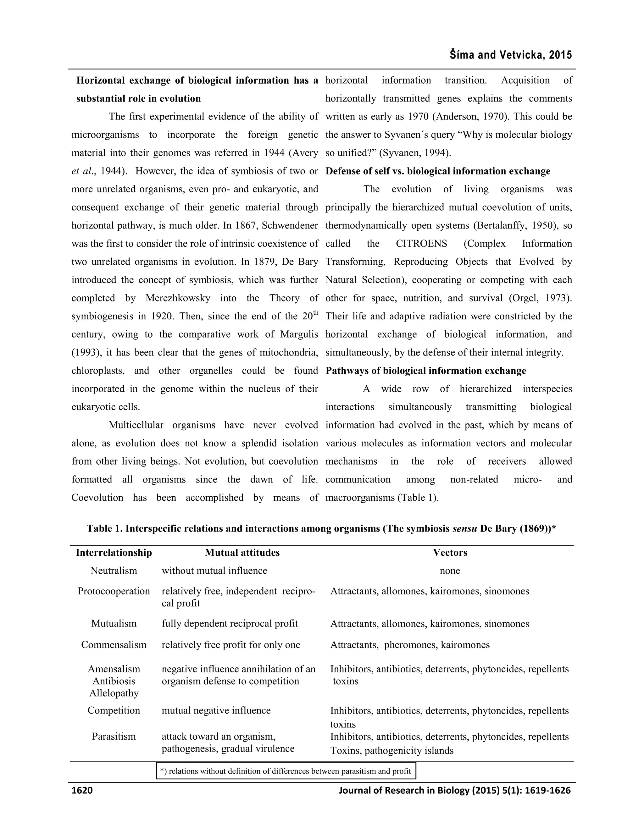 Horizontal exchange of biological information and genesis of adaptive ...