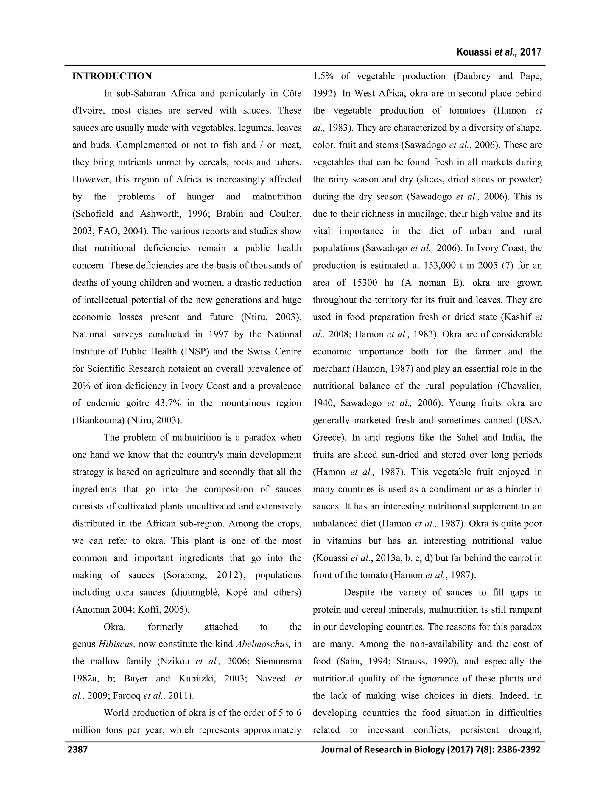 Survey of the consumption of okra (Abelmoschus esculentus and ...