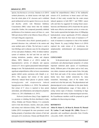 Phytochemical and pharmacological properties of certain medicinally ...
