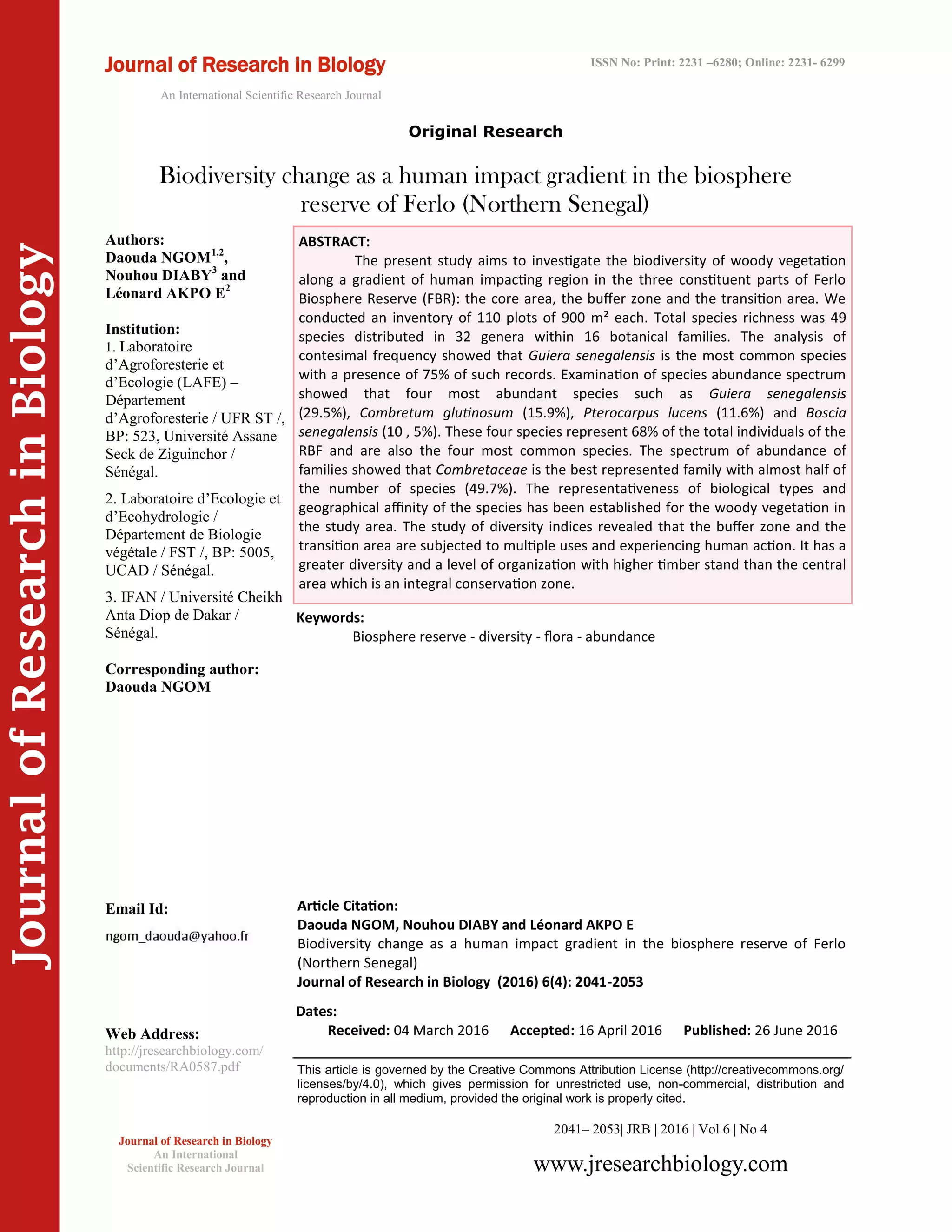 Biodiversity change as a human impact gradient in the biosphere reserve ...
