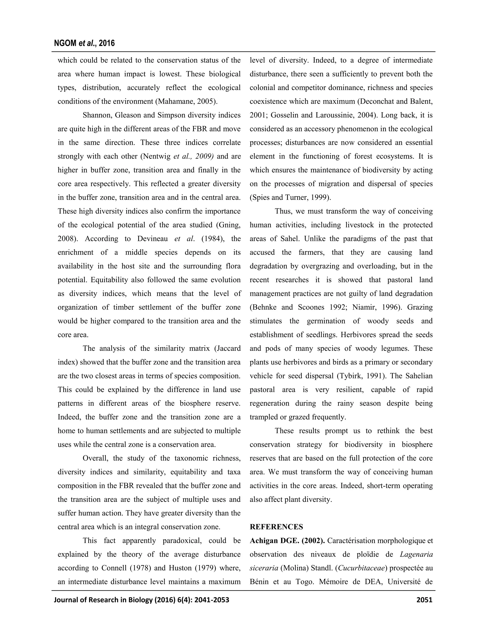 Biodiversity change as a human impact gradient in the biosphere reserve ...